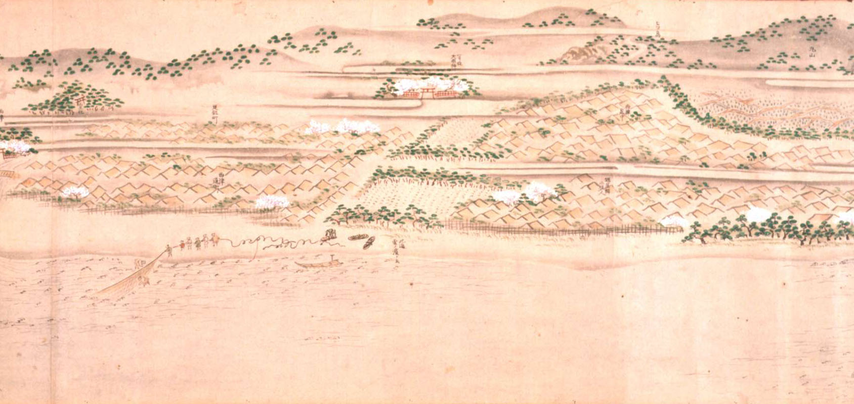 Individual:The silk coloured drawing of view of Obama castle and Sotomo