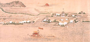 Individual:The silk coloured drawing of view of Obama castle and Sotomo